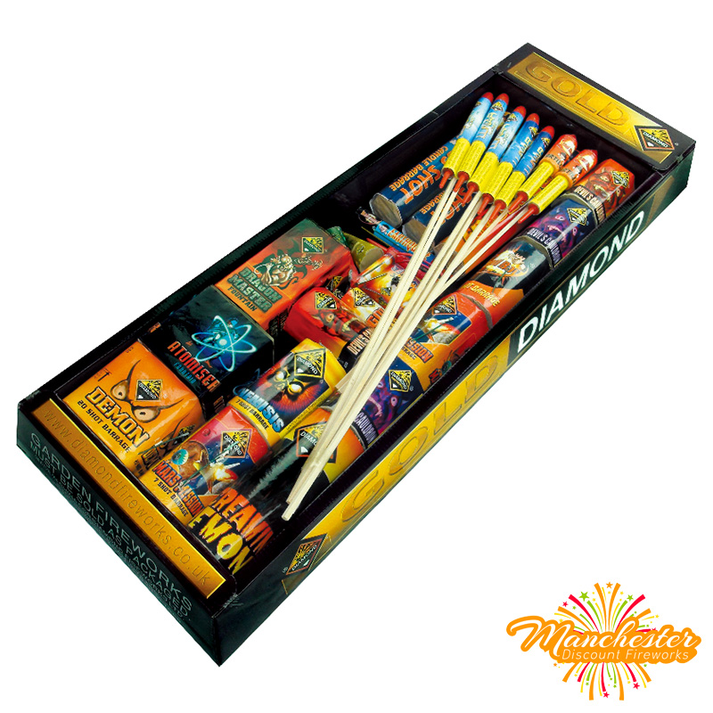 GOLD SELECTION BOX – 30 FIREWORKS – Manchester Discount Fireworks